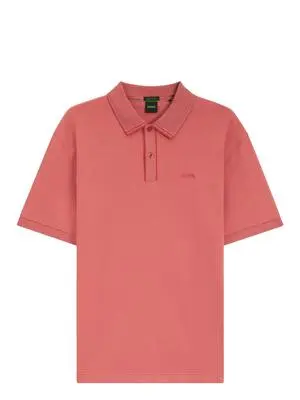 BOSS Striped-trim Polo Shirt In Interlock Cotton - Pink