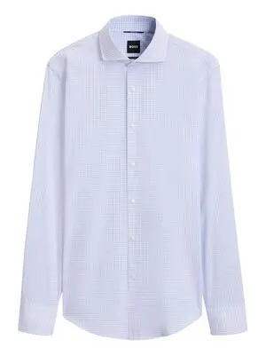 BOSS Slim-fit Checked Shirt In Performance Stretch - Light Blue