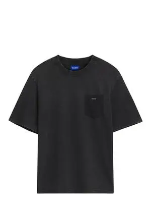 Hugo Regular-fit T-shirt In Washed Cotton With Logo Badge - Black