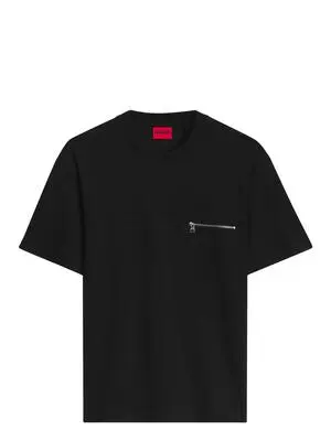 Hugo Relaxed-fit T-shirt In Cotton With Zippered Chest Pocket - Black