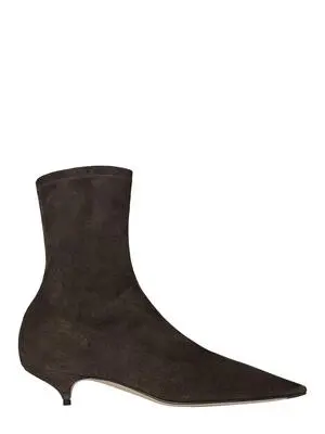 THE ROW Liisa Kitten Leather Ankle Boots - Brown