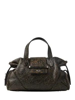 JIMMY CHOO Bar Holdall Small Black And Toffee Cracked Shiny Leather Holdall Bag - Black/toffee/silver