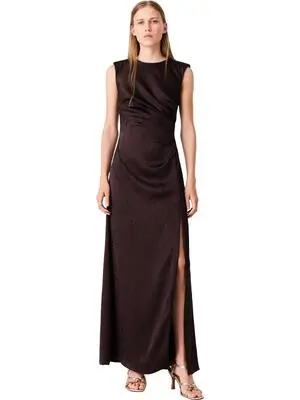 Maje Satin-effect Draped Maxi Dress - Brown