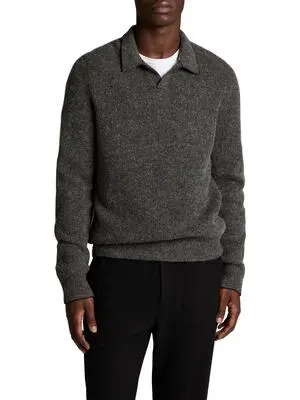 Vince Johnny Collar Thermal Cashmere Sweater - Black/medium Heather Grey
