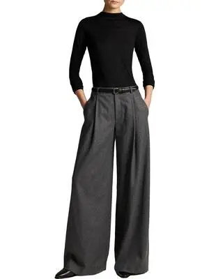 Vince Camille Italian Wool-blend Flannel Wide-leg Trouser - Medium Heather Grey