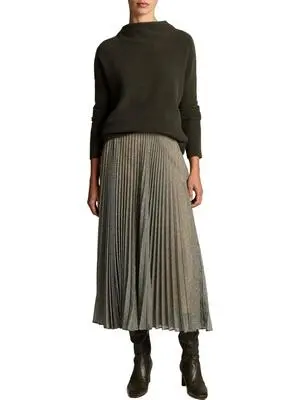 Vince Sheer Houndstooth Pleated Midi Skirt - Black/sage