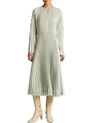 Vince Contrast-trim Pleated Satin Dress - Aloe