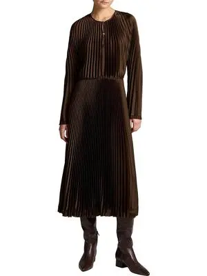 Vince Contrast-trim Pleated Satin Dress - Pinewood