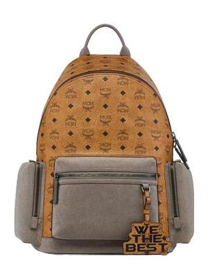 Mcm X We The Best Stark Backpack In Visetos And Suede - Cognac