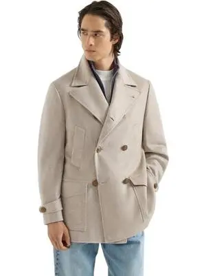 Brunello Cucinelli Cashmere Chevron Flannel Four-pocket Pea Coat - Sand