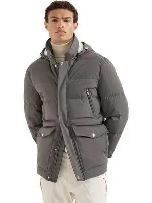 Brunello Cucinelli Stretch Bonded Nylon Down Parka With Detachable Hood - Lead