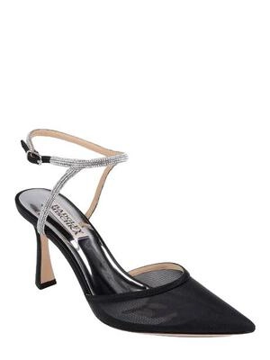 Badgley Mischka Embellished Ankle Strap Pumps - Blacksatin