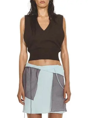 Mango Knit V-neck Vest - Coffee