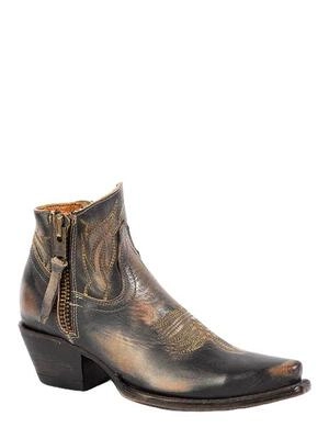 FREEBIRD FREEBIRD Wolfie Western Bootie With Embroidery And Stacked Heel Black