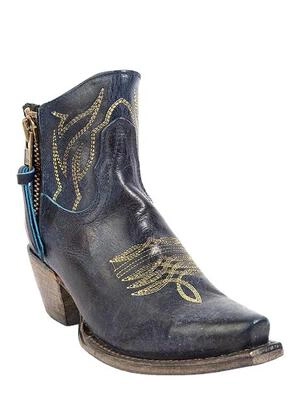 FREEBIRD FREEBIRD Wolfie Western Bootie With Embroidery And Stacked Heel Blue
