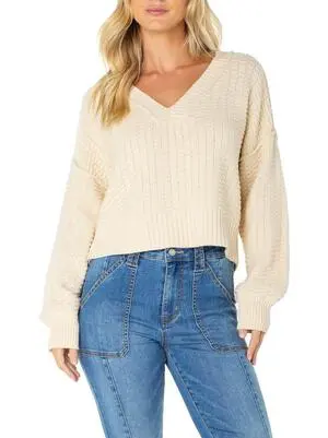 Roxy Study Hall V-neck Cotton Blend Sweater - Parchment