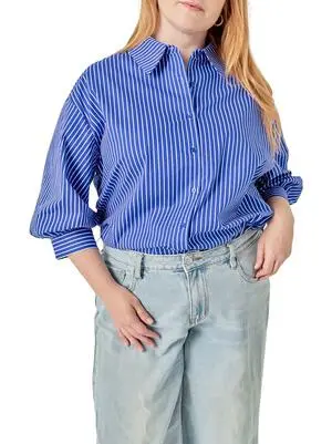 English Factory Striped Balloon Sleeve Shirt - Cobalt