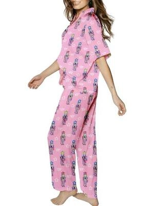 SUNSHINE SOCIETY Graffiti Nutcracker Silky Pants Sleeve Shorts Set - Pink