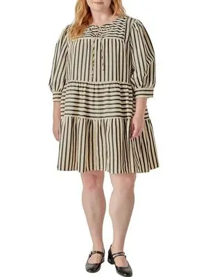 English Factory Striped Tiered Minidress - Beige/black