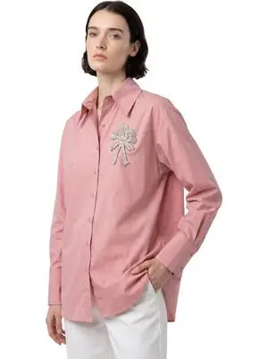 EXQUISE Fauve Long Sleeve Embroidered Cuffed Shirt - Pink