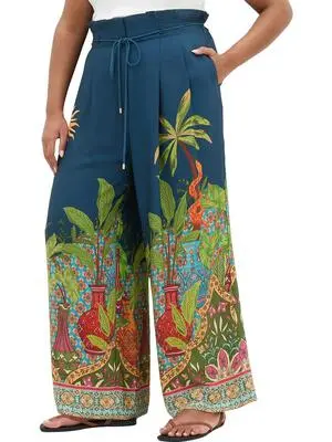 City Chic Print Pleated Wide Leg Pants - Fools Paradise
