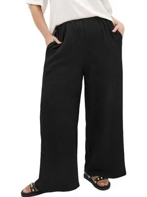 City Chic Brianna Smocked Wide Leg Pants - Black