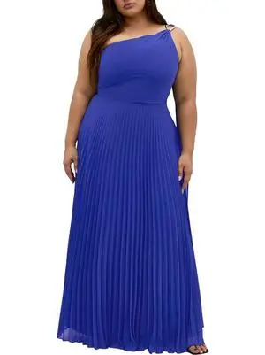 City Chic One-shoulder Pleated Maxi Dress With Metallic Detail - Deep Ocean