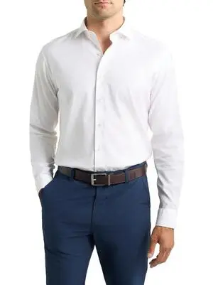 Johnnie-o Stretch Twill Solid Long Sleeve Button Up Shirt - White