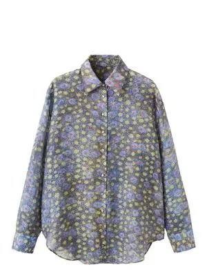 Mango Semi-sheer Printed Shirt - Black