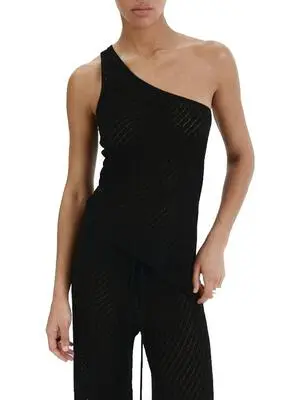 Mango Asymmetrical Open Knit One-shoulder Top - Black