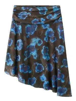 Mango Asymmetrical Printed Mesh Skirt - Brown