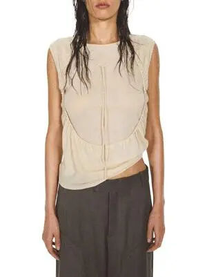 Mango Overlay Top With Gathered Detail - Ecru