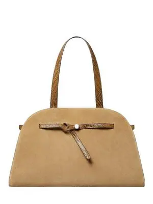 Tory Burch Romy Large Suede Leather Bauletto - Stone
