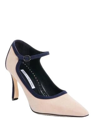 Manolo Blahnik Churla Ankle Strap Pump - Beige/navy4