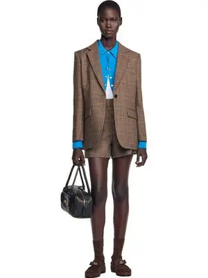 Sandro Check Wool Jacket - Caramel