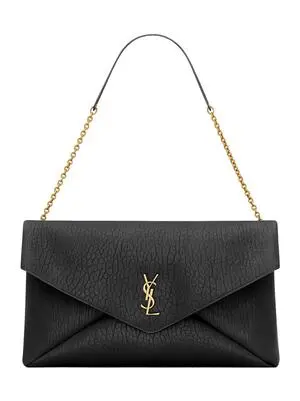 Saint Laurent Cassandre Large Pouch On Chain In Lambskin Black