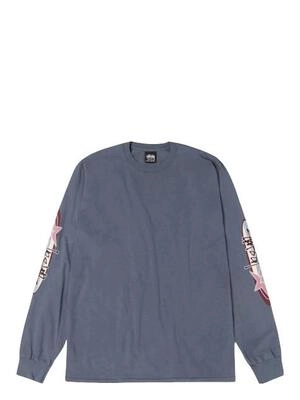 StÜssy Two Star Long Sleeve Pigment Dyed Tee Shirt - Navy Blue