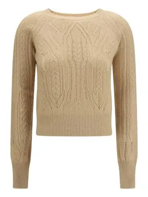 ERMANNO SCERVINO Long Sleeve Cable Knit And Openwork Cashmere Sweater
