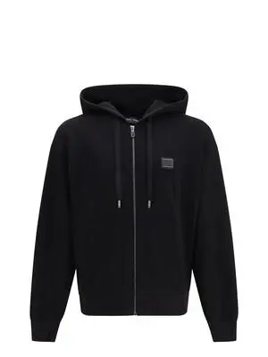 Dolce & Gabbana Cotton Hooded Sweatshirt With Dg Plaque - Black