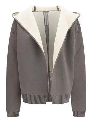 Rick Owens Wool Knit Hoodie Robe Sweater - Grey