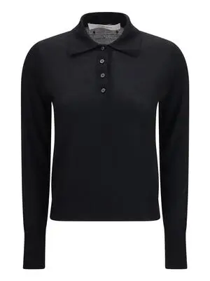 GOLDEN GOOSE Merino Wool Long Sleeve Polo Shirt - Black