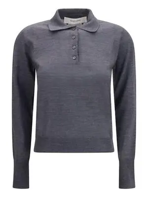 GOLDEN GOOSE Long Sleeve Merino Wool Polo Shirt - Grey