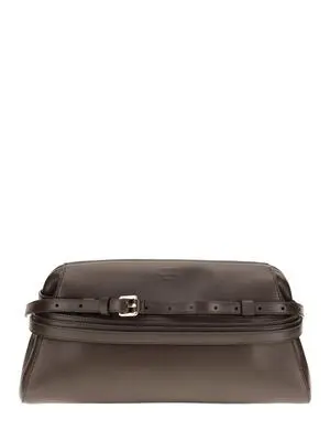 Moschino Leather Clutch With Buckle Detail And Embossed Logo - Brown