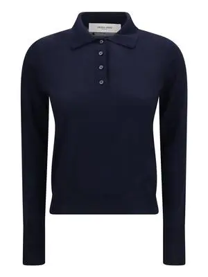 GOLDEN GOOSE Merino Wool Long Sleeve Polo - Blue
