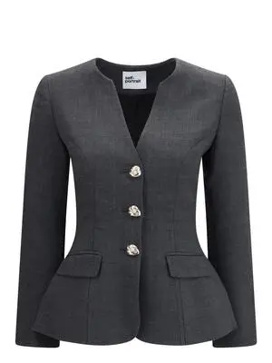 SELF-PORTRAIT Wool Peplum Blazer - Grey