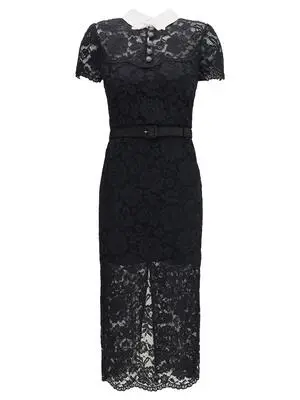 SELF-PORTRAIT Lace Contrast Collar Midi Dress