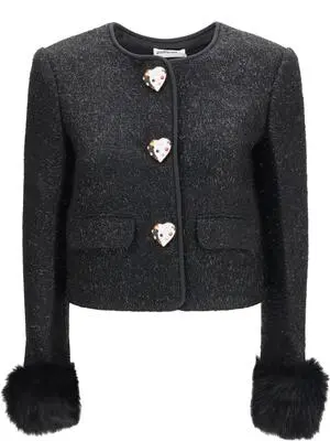 SELF-PORTRAIT Metallic Bouclé Jacket With Faux Fur Cuffs - Black