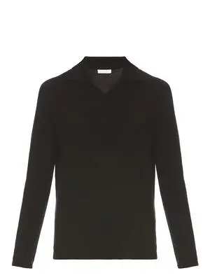THE ROW Ripley Long Sleeve Cashmere Polo Sweater - Black