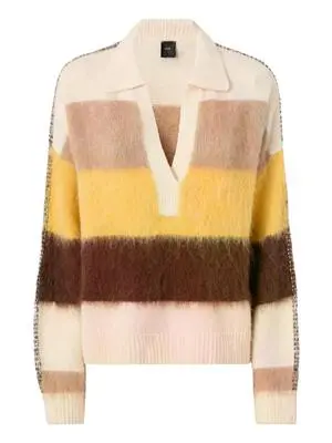Pinko Striped Crystal-embellished Sweater With Spread Collar - Neutrals