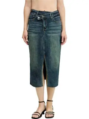Desigual Twisted Panelled Midi Denim Skirt - Blue